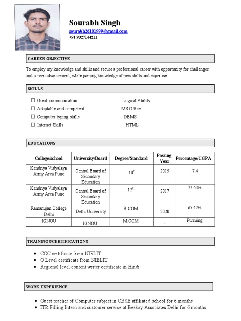 Sourabh Resume | PDF | Cognition