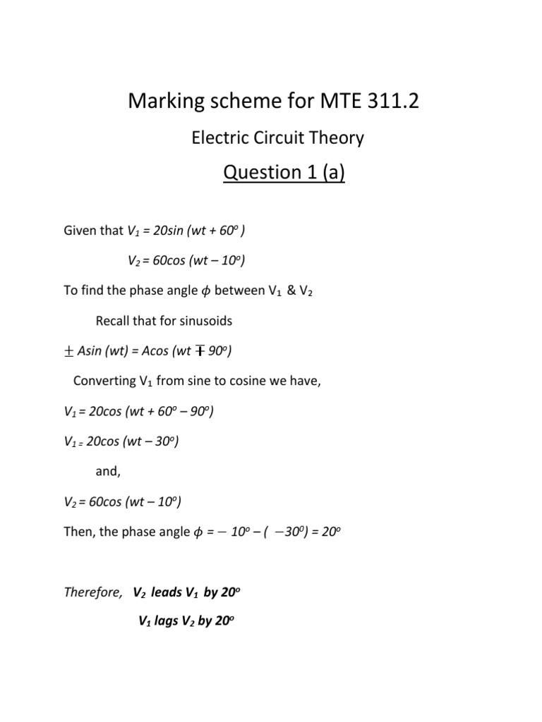Marking Scheme For MTE 311.2 | PDF | Amplitude | Electrical Engineering