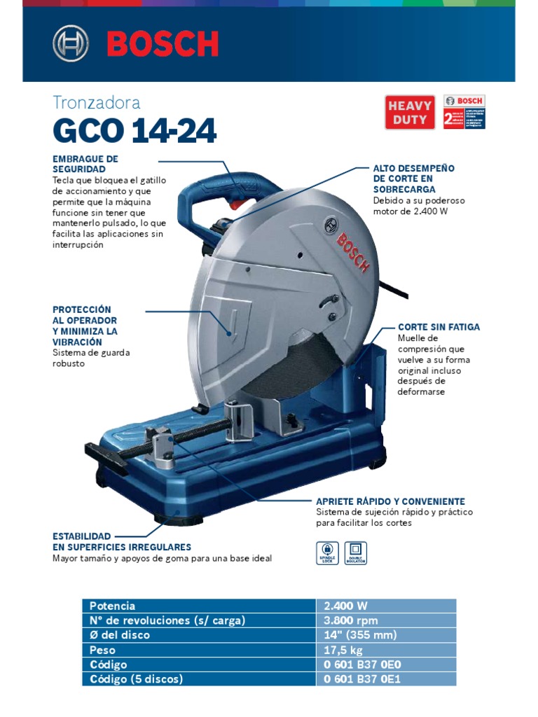 GCO 14-24 Tronzadora Ficha Tecnica | PDF