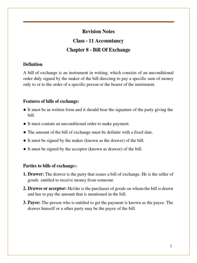 Class 11 Accountancy: Bills of Exchange | PDF | Negotiable Instrument ...