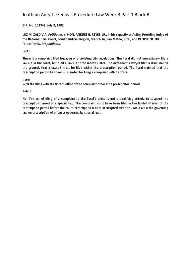 Genovis, Joatham Anry T. Case Digest Week 3 Part 1 | PDF | Lawsuit | Statute Of Limitations