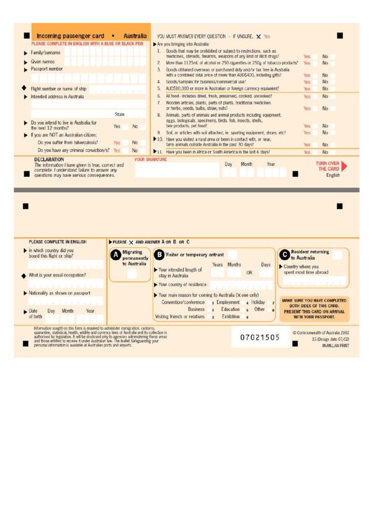 Huong Dan Dien To Khai Nhap Canh Úc | PDF