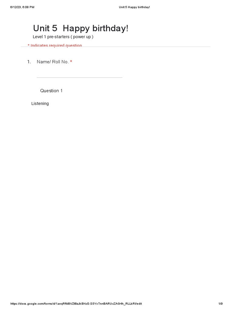 Unit 5 Happy Birthday! - Google Forms | PDF