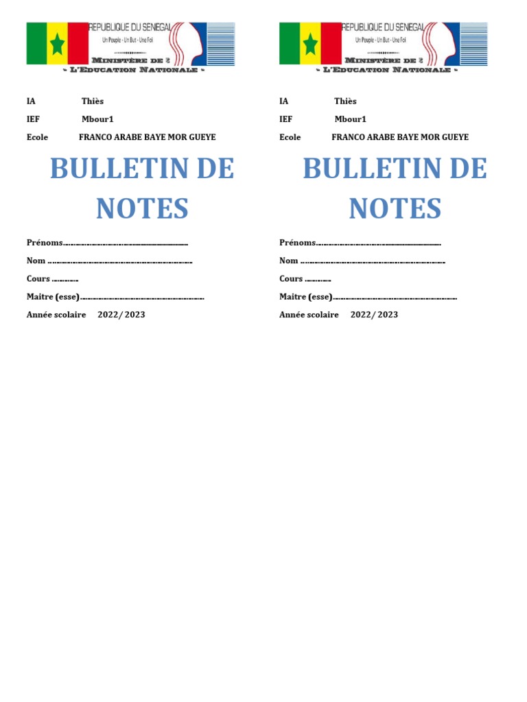 Bulletin scolaire en arabe 2022/2023 | PDF | Arts du langage et ...