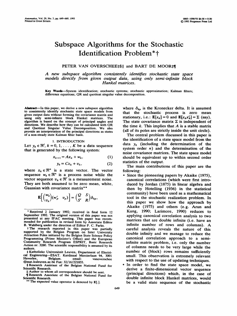 1993 - 101 - Subspace Algorithms For The Stochastic Identification ... 1993 - 101 - Subspace Algorithms For The Stochastic Identification ...