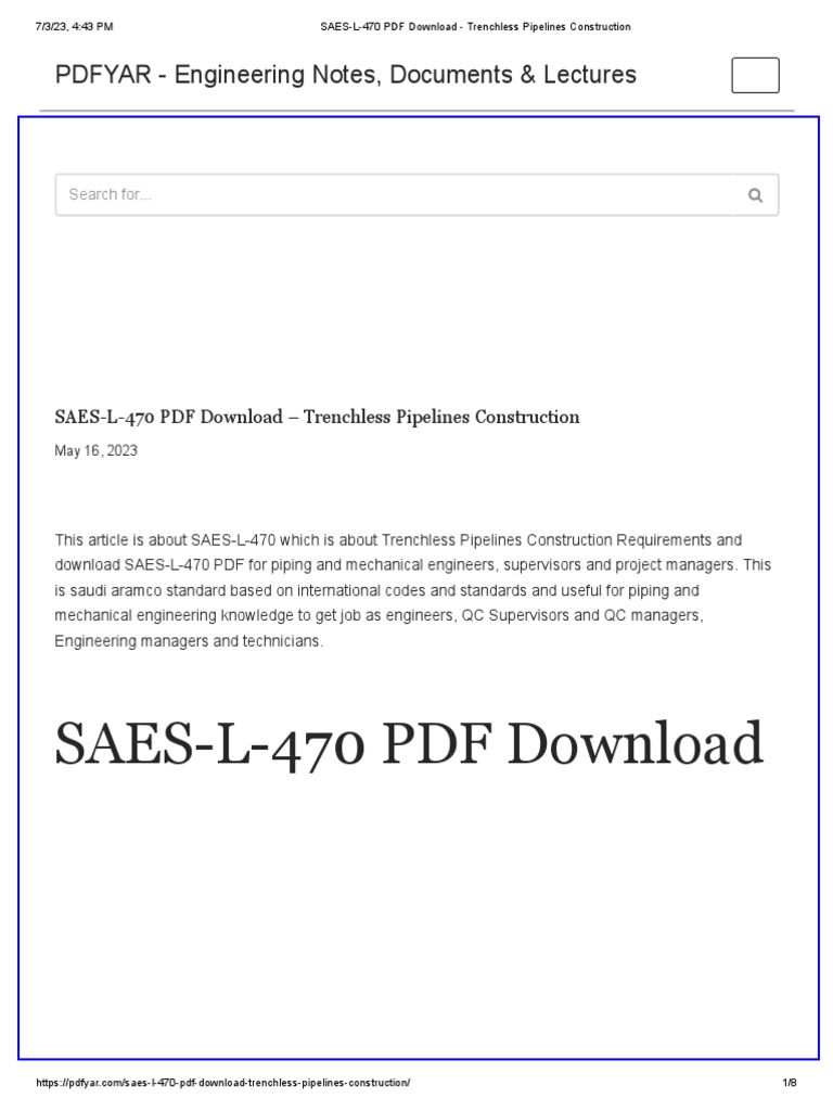 SAES-L-470 PDF Download - Trenchless Pipelines Construction - PDFYAR | PDF | Geotechnical ...