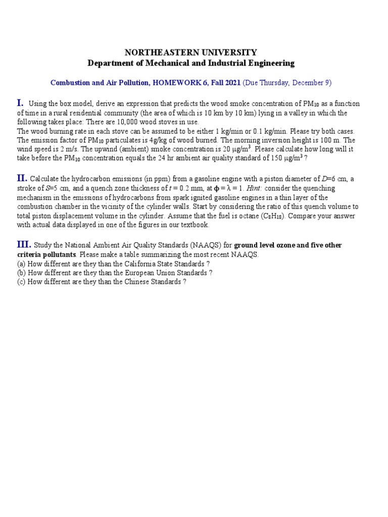 HW#6 - 2021 Solutions - Combustion and Air Pollution | PDF