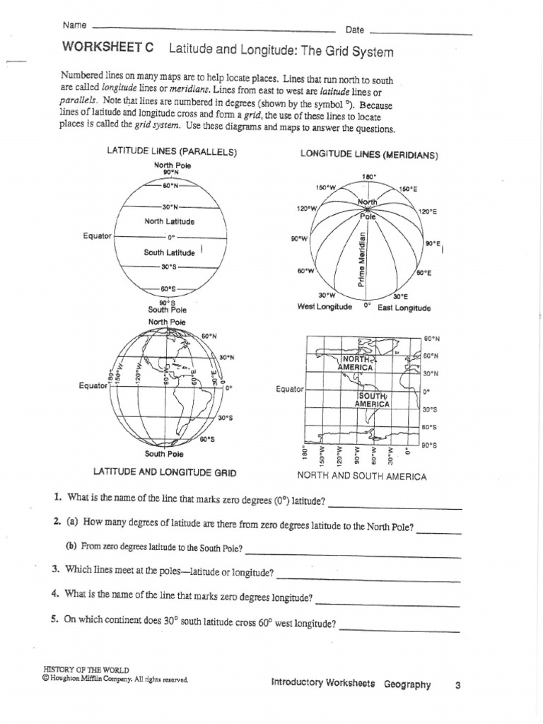 Latitude and Longitude Practice Sheet | PDF