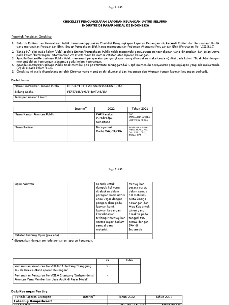 BOSS Checklist OJK | PDF