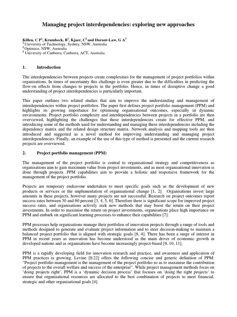 Managing Project Interdependencies: Exploring New Approaches | PDF