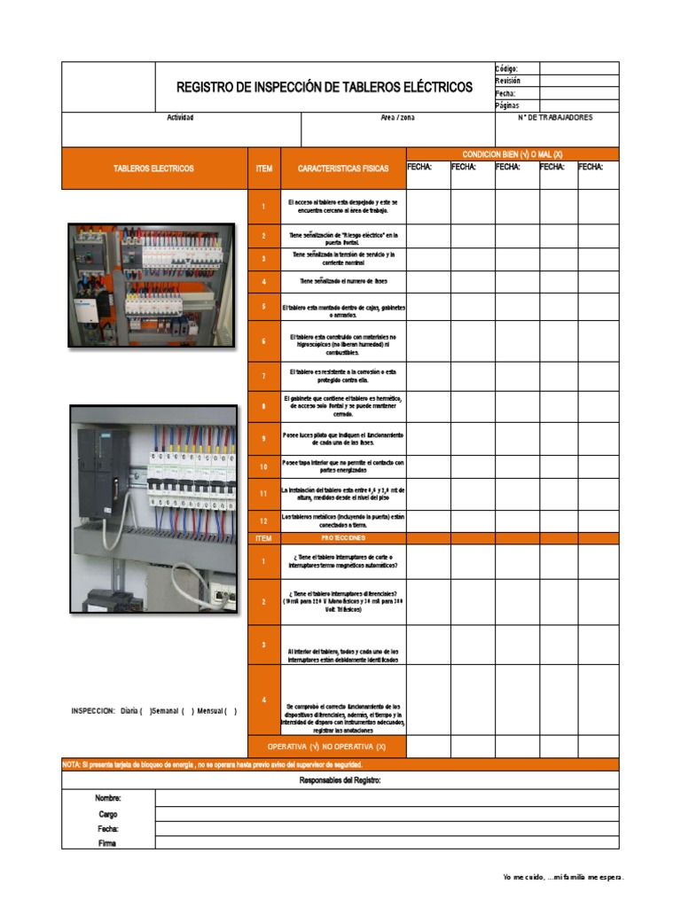 HSE - RE.062 Registro de Inspeccion de Tableros Eléctricos Rev.01 | PDF | Corriente eléctrica ...