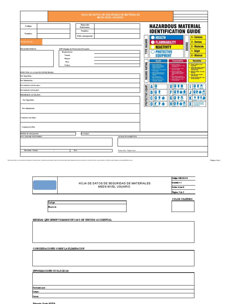 HSE.RE.059 Hoja de Datos de Seguridad de Materiales MSDS Nivel Usuario rev.01 | PDF | Seguridad ...