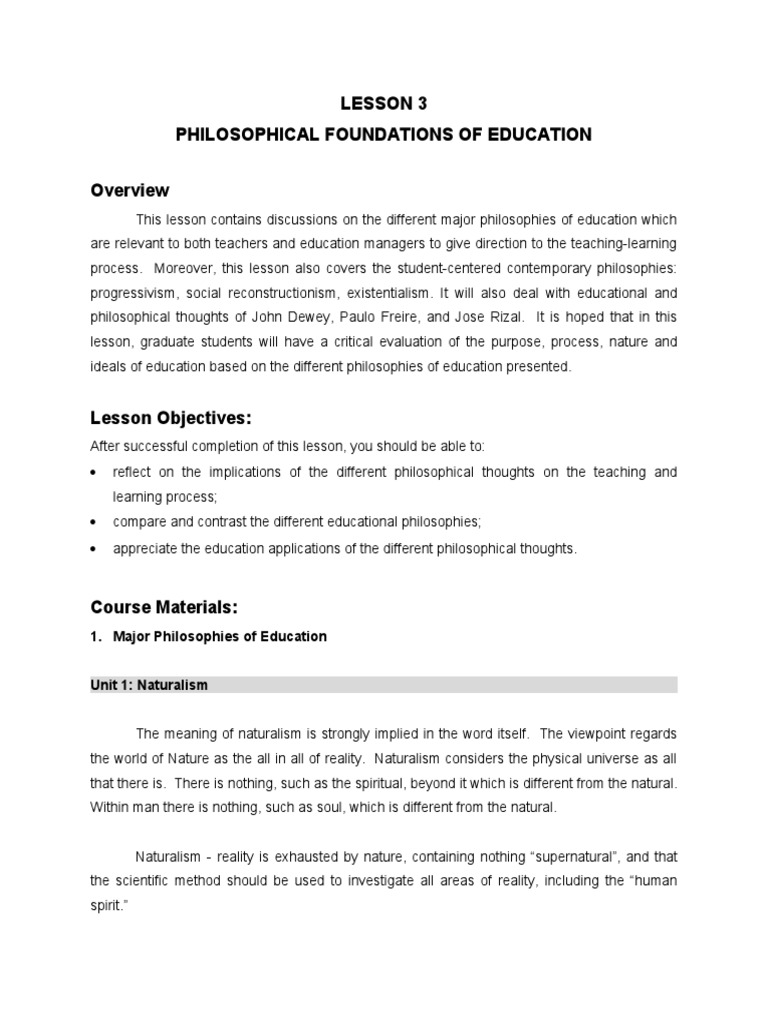 Philosophical Foundations of Education | PDF | Idealism | Reality