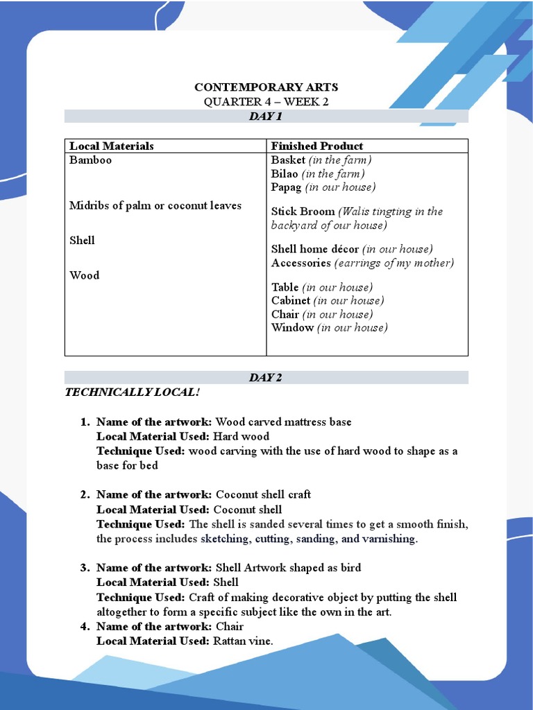 Q4 Week 2 Contemp | PDF | Paintings | Drawing