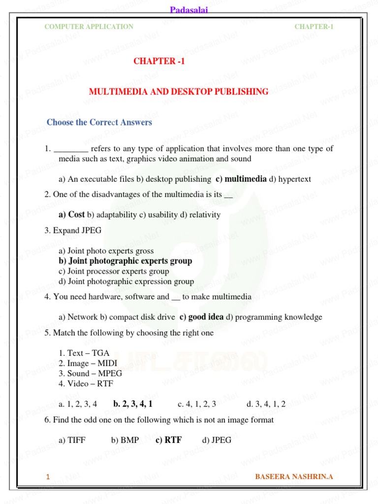 12th Computer Applications Chapter 1 Book Back Questions Study Materials English Medium | PDF ...