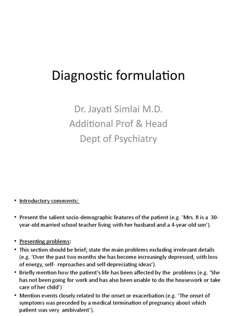 Diagnostic Formulation | PDF | Mental Disorder | Medical Diagnosis