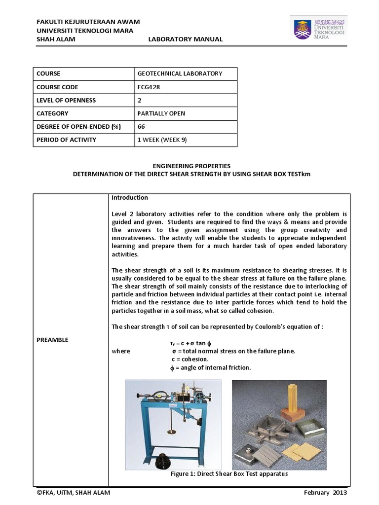 LEVEL 2 - Week 9 - Direct Shear Test | PDF | Civil Engineering ...