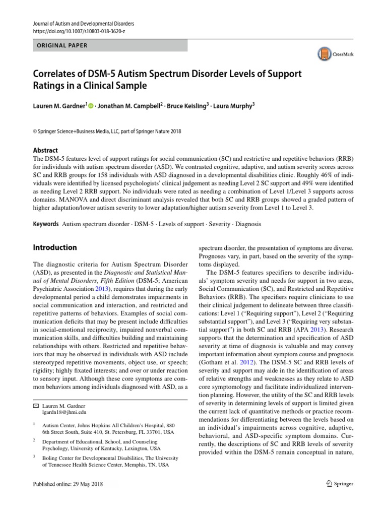 2018 - Correlates of DSM-5 Autism Spectrum Disorder Levels of Support ...
