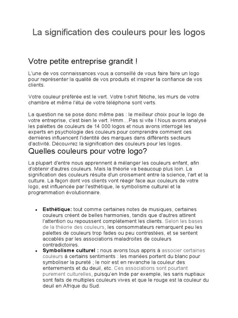Signification des couleurs dans les logos | PDF | Bleu | Couleur