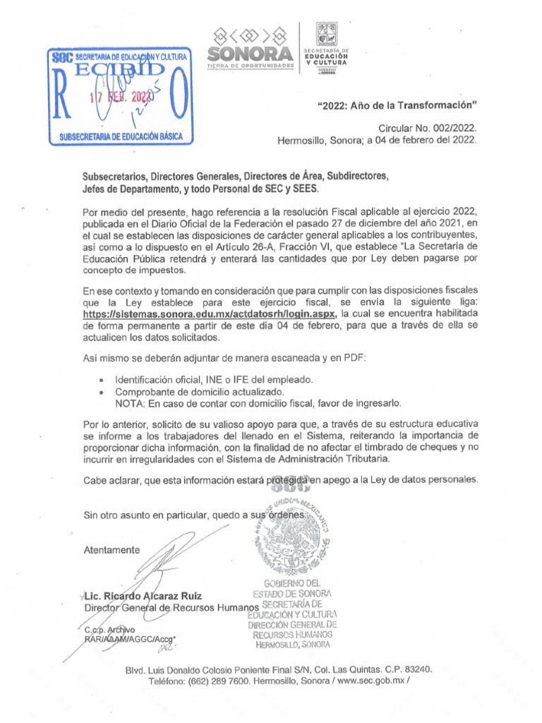 Circular No. 002-2022 DGRH | PDF