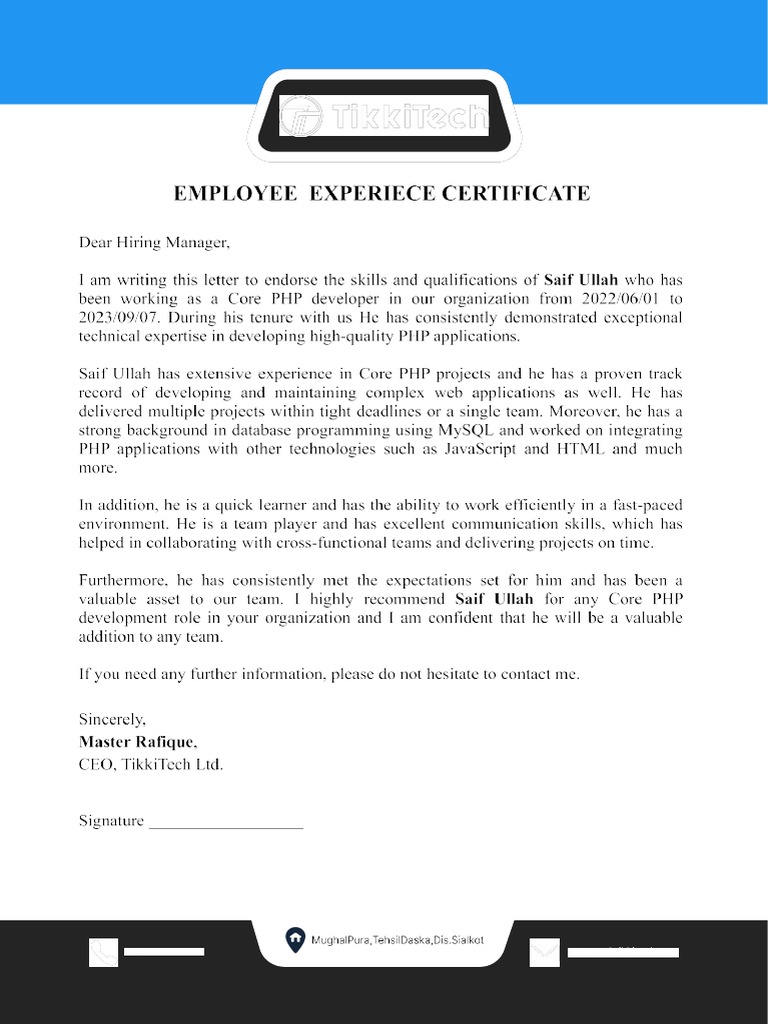 Experience Letter Saif Updated | PDF