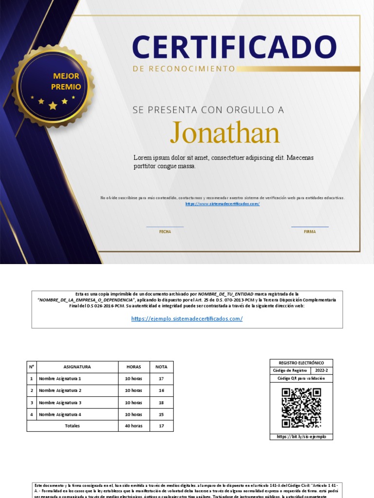 Certificado de Reconocimiento Con Hermoso Diseño | PDF | Informática