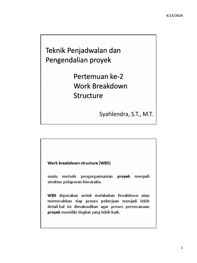 Pertemuan 2 Work Breakdown Structure (WBS) | PDF