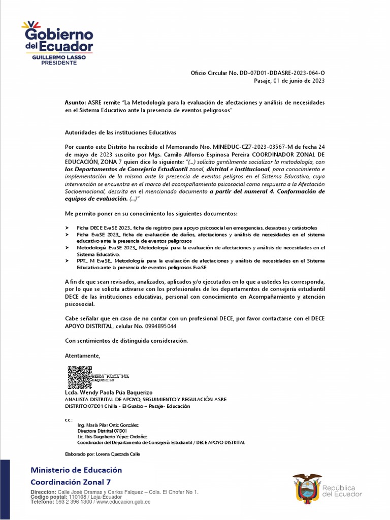 Oficio Circular No. DD-07D01-DDASRE-2023-064-O - 01 Junio 2023-Signed | PDF
