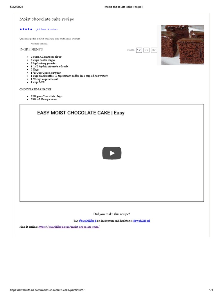 Moist Chocolate Cake Recipe Guide | PDF