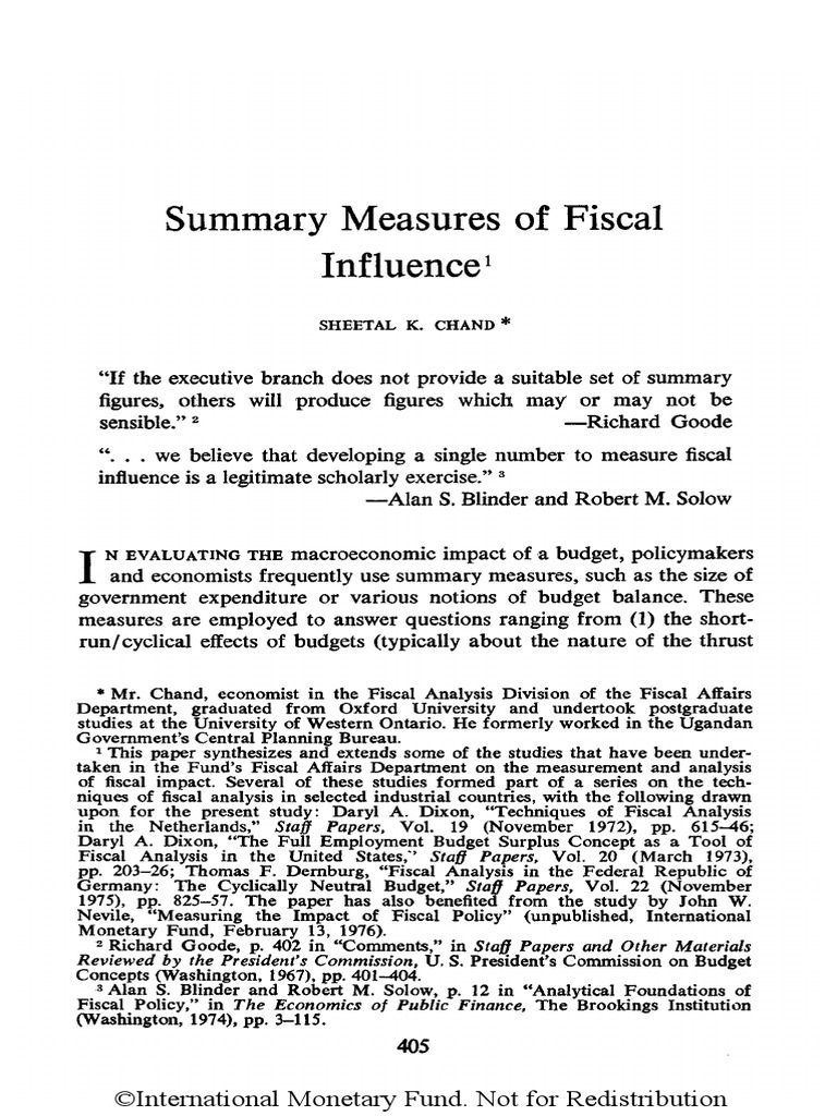 Chand (1977) | PDF | Fiscal Policy | Government Budget Balance