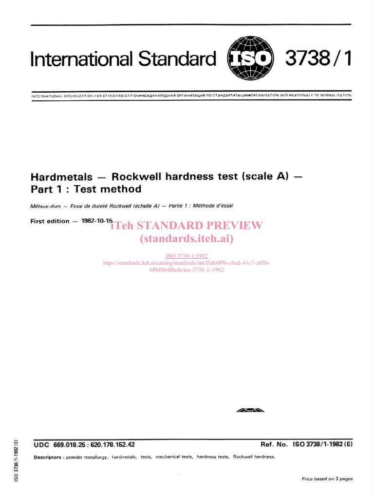Iso 3738 1 1982 | PDF | International Organization For Standardization ...