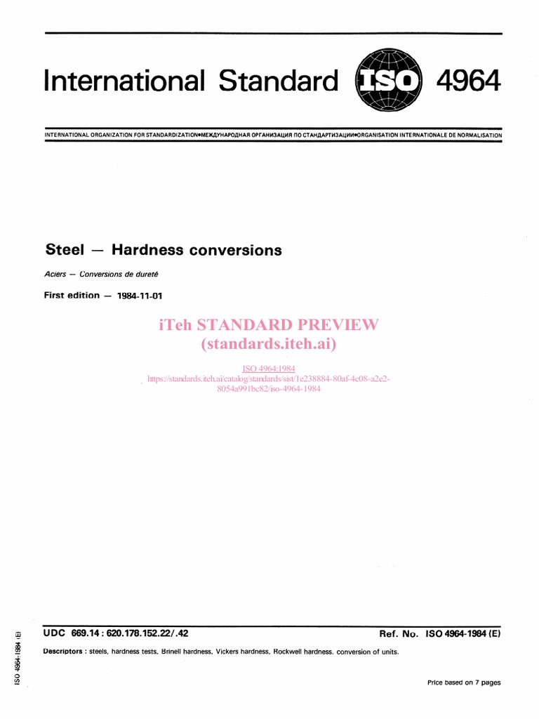 Iso 4964 1984 | PDF | Hardness | International Organization For Standardization