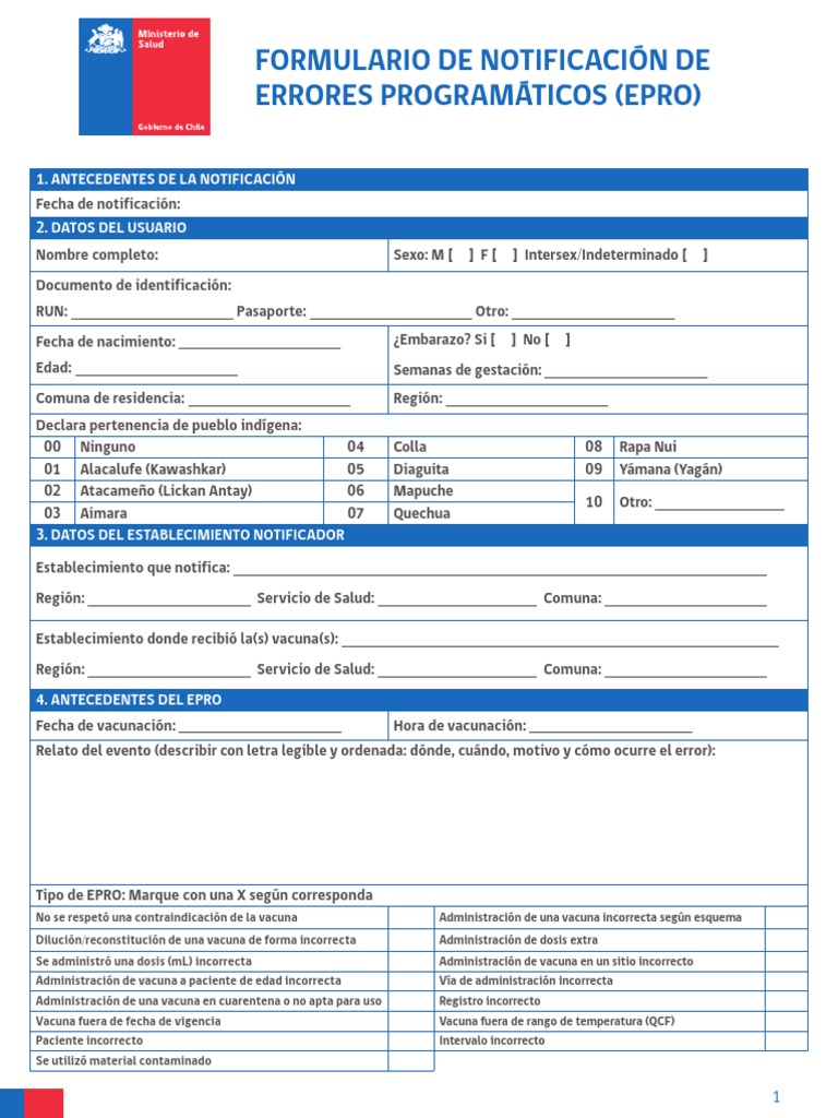 Formulario Notificacion EPRO | PDF | Salud pública | Vacunación