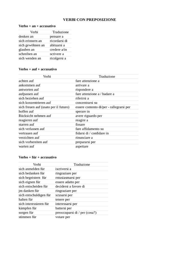 Lista Verbi Con Preposizione | PDF