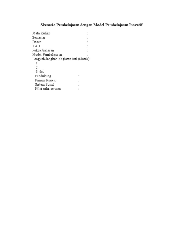 Template - Skenario Pembelajaran Dengan Model Pembelajaran Inovatif | PDF
