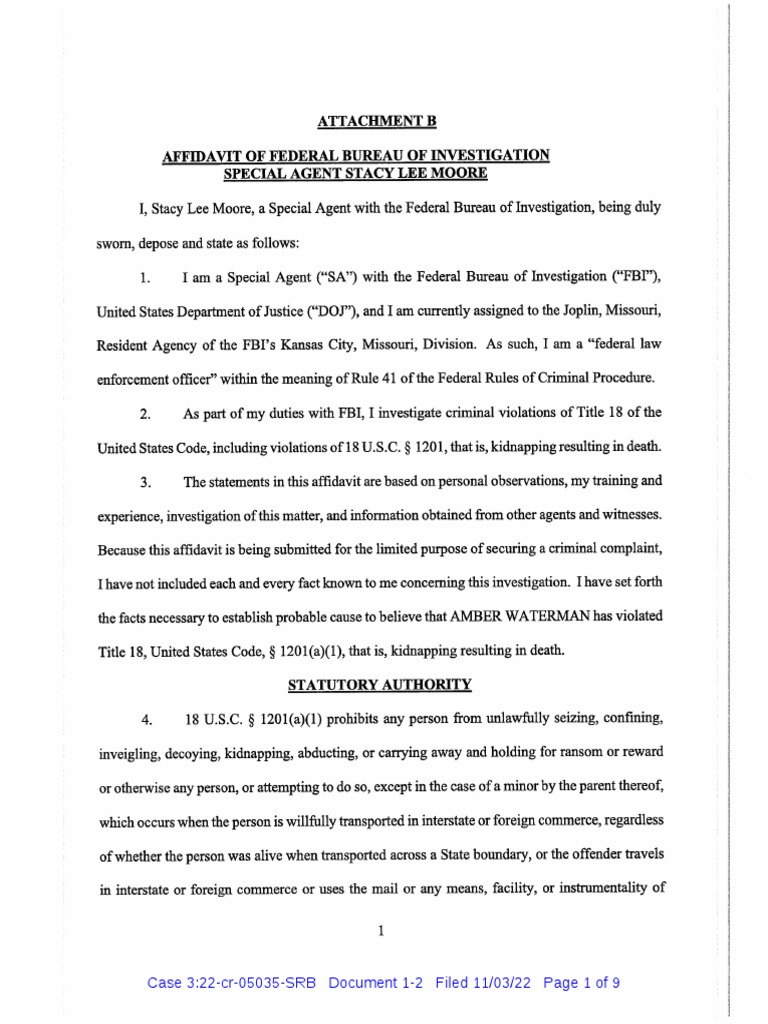 Amber and Jamie Waterman Affidavit | PDF | Federal Bureau Of ...