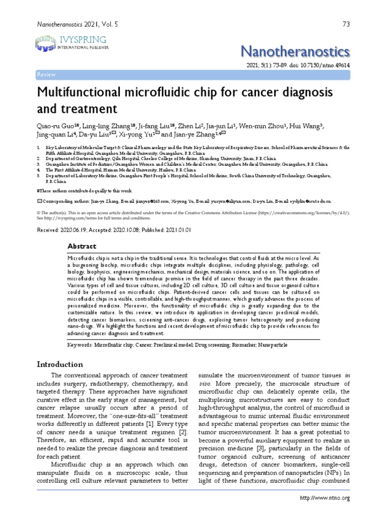 Multifunctional Microfluidic Chip For Cancer Diagnosis | PDF | Microfluidics | Metastasis