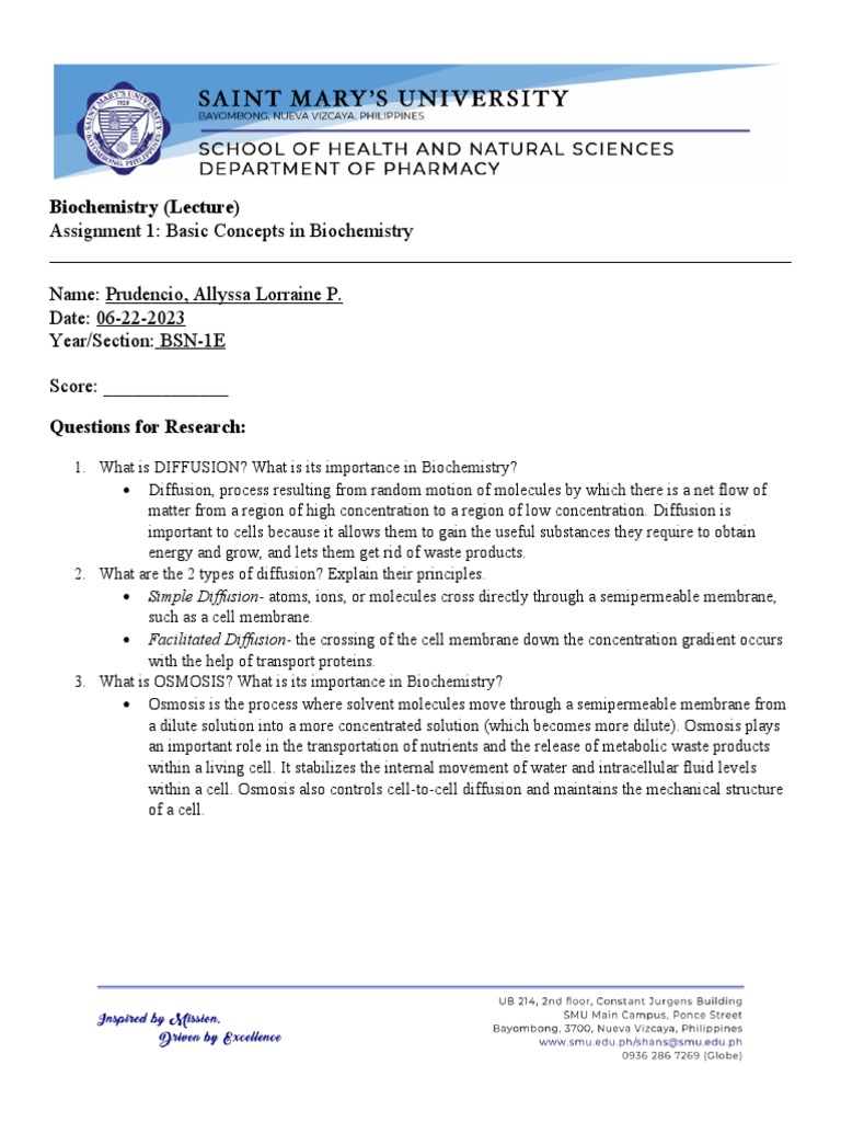 Assignment 1 - Basic Concepts in Biochemistry-Hatdog | PDF | Osmosis ...
