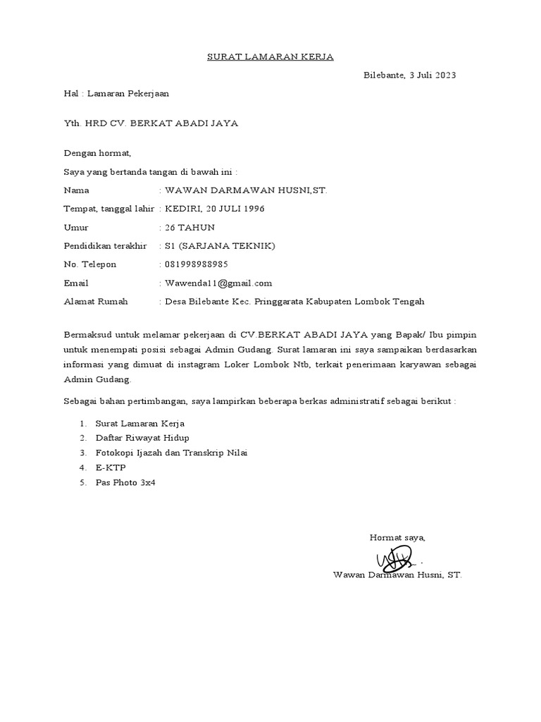 SURAT LAMARAN Abadi Jaya | PDF