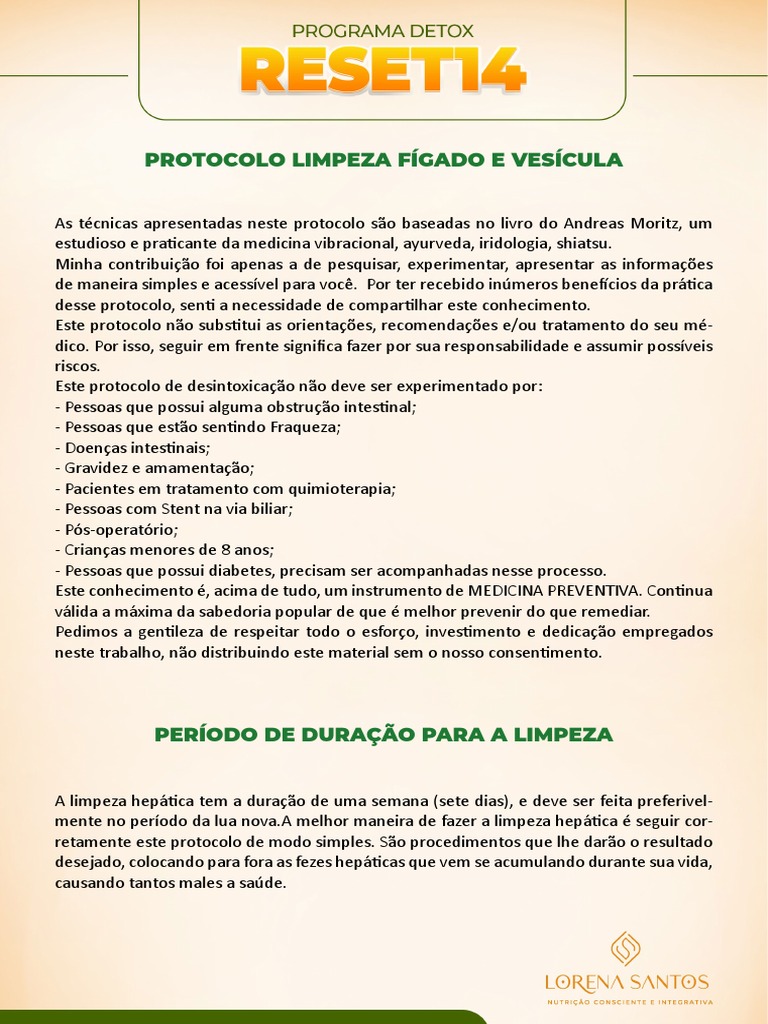 Protocolo Limpeza Fígado e Vesícula Detox Reset | PDF | Fígado | Remédio