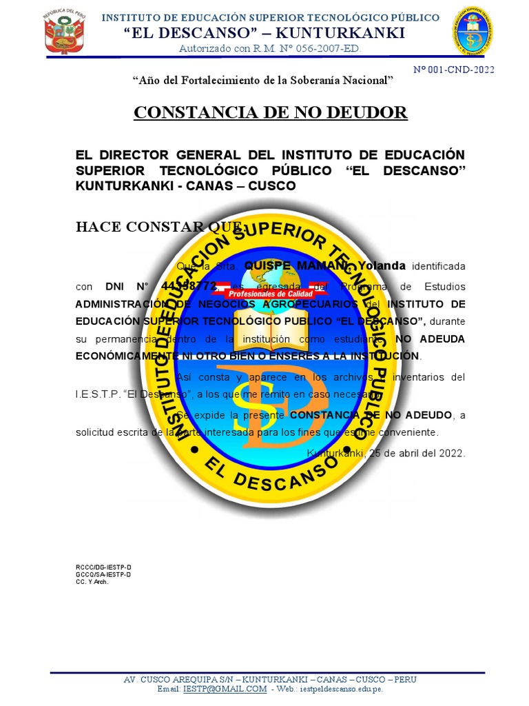 Constancia de No Deudor | PDF | Educación más alta | Perú