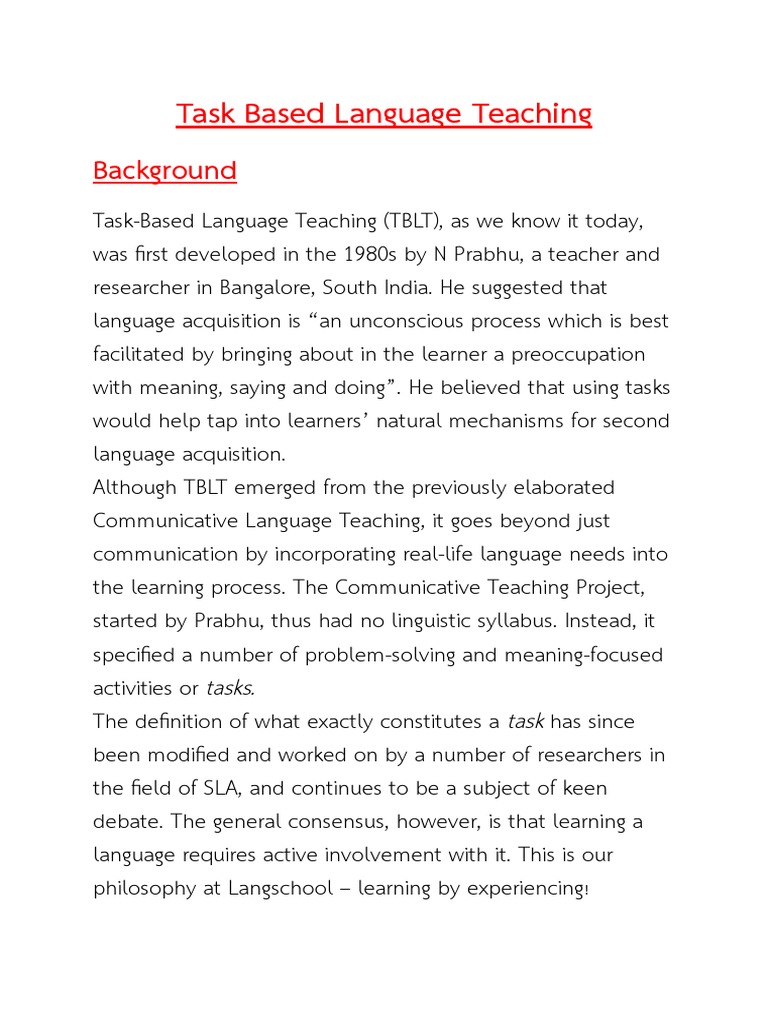 Task Based Language Teaching | PDF | Learning | Language Education
