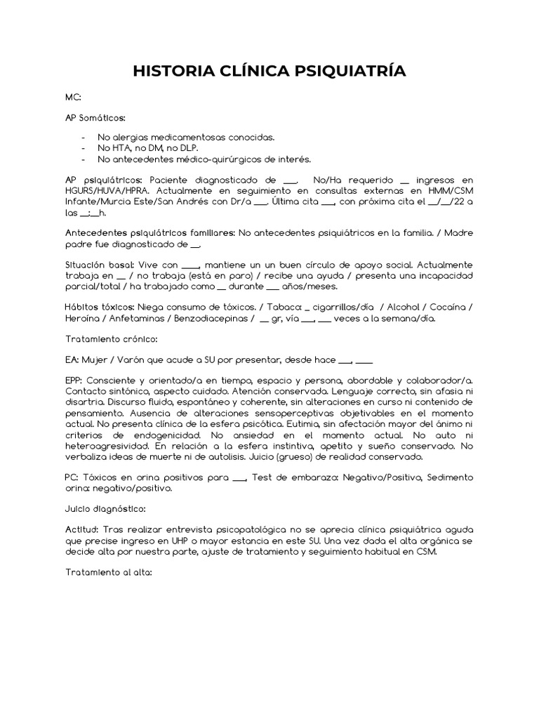 Historia Clínica Psiquiatría | PDF
