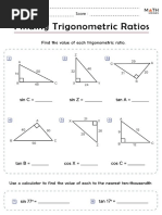 Trigonometric Ratios of Special Angles Worksheet | PDF