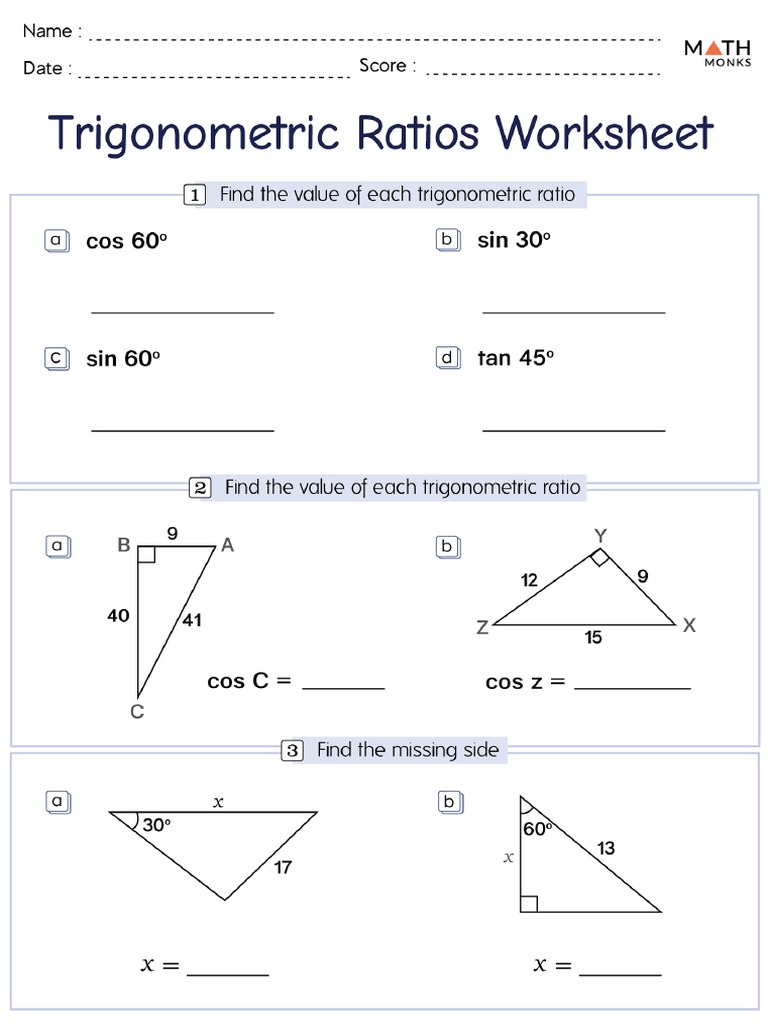 Trigonometric Ratios Worksheet | PDF