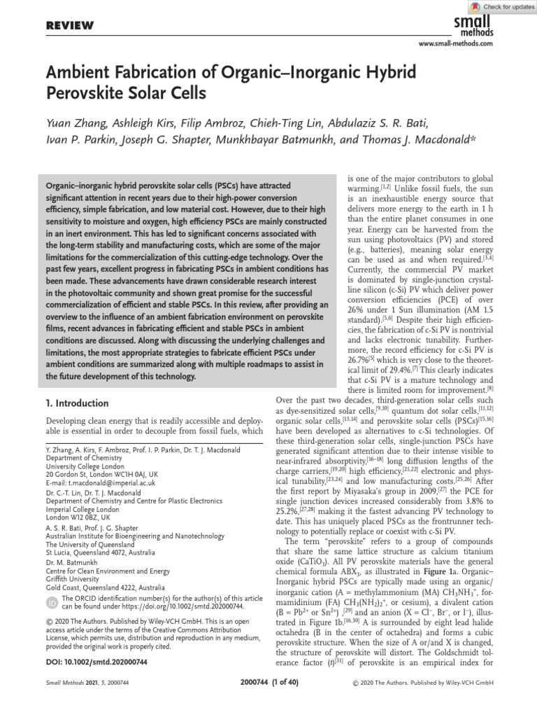 Small Methods - 2020 - Zhang - Ambient Fabrication of Organic Inorganic ...