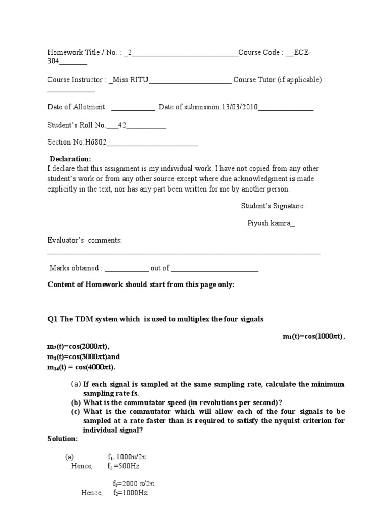 Dcs Assignment No 2 | PDF | Signal To Noise Ratio | Telecommunications Engineering