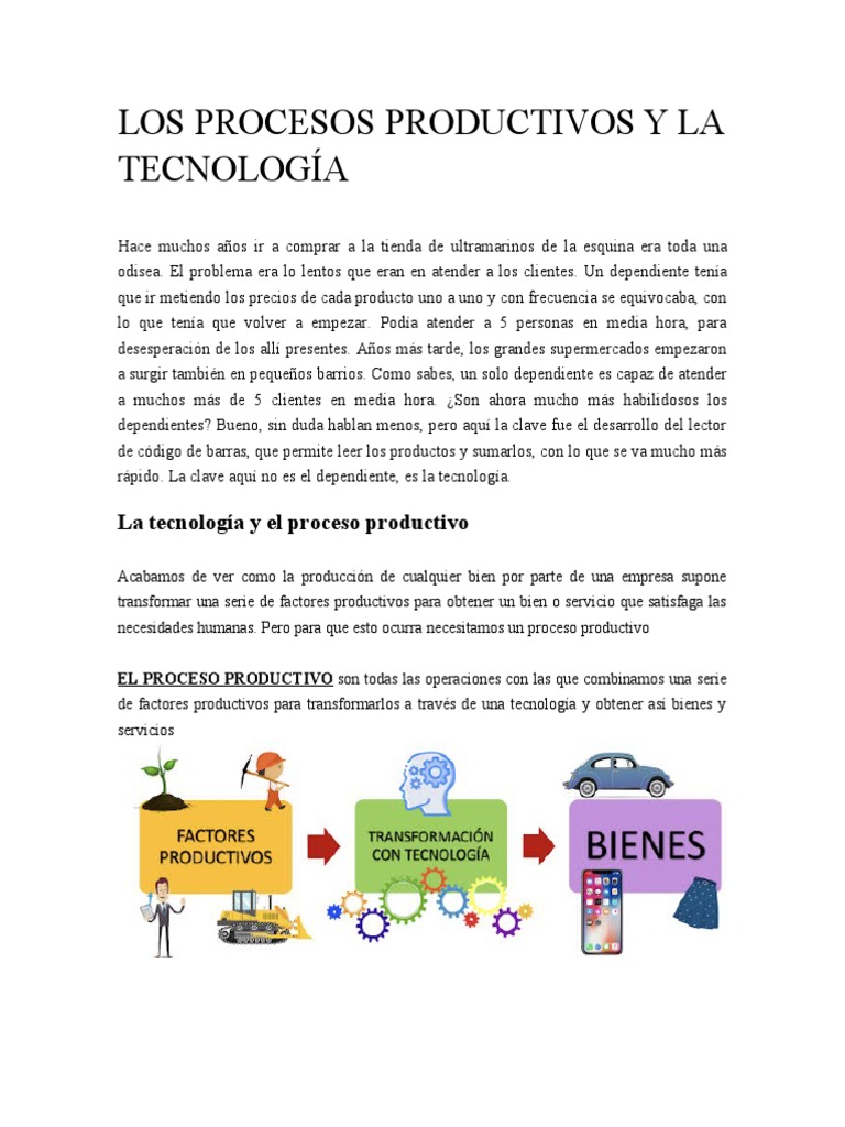 Los Procesos Productivos Y La Tecnología Pdf Factores De Producción