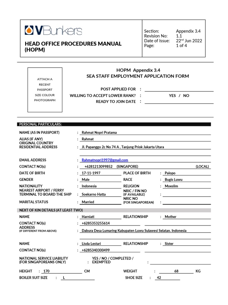 SEA Staff Employment Application Form | PDF