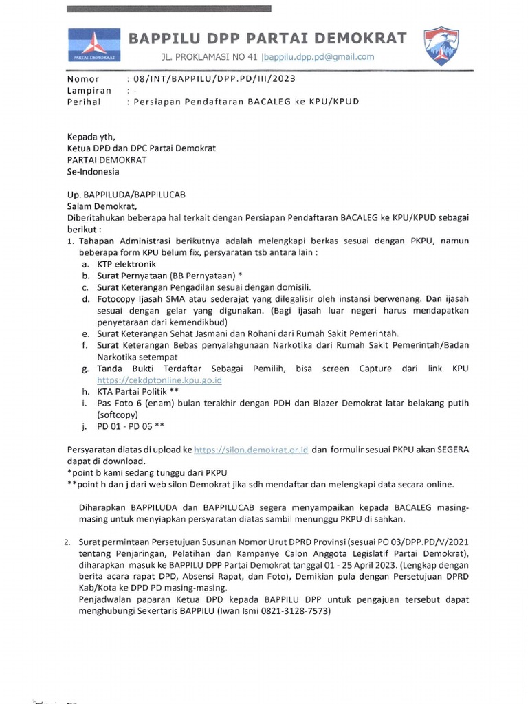 Surat Edaran DPD Dan DPC PD | PDF